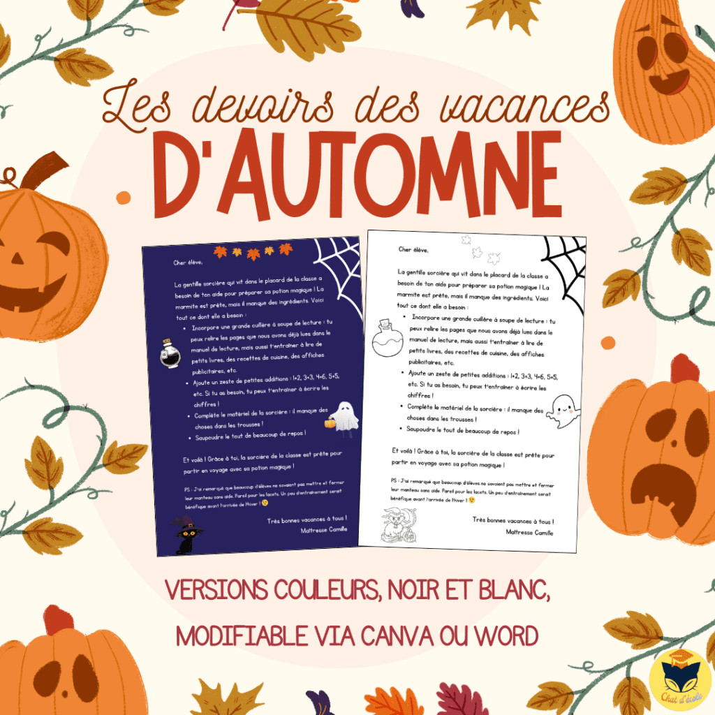 Devoirs des vacances d’automne – CP – Chat d'école
