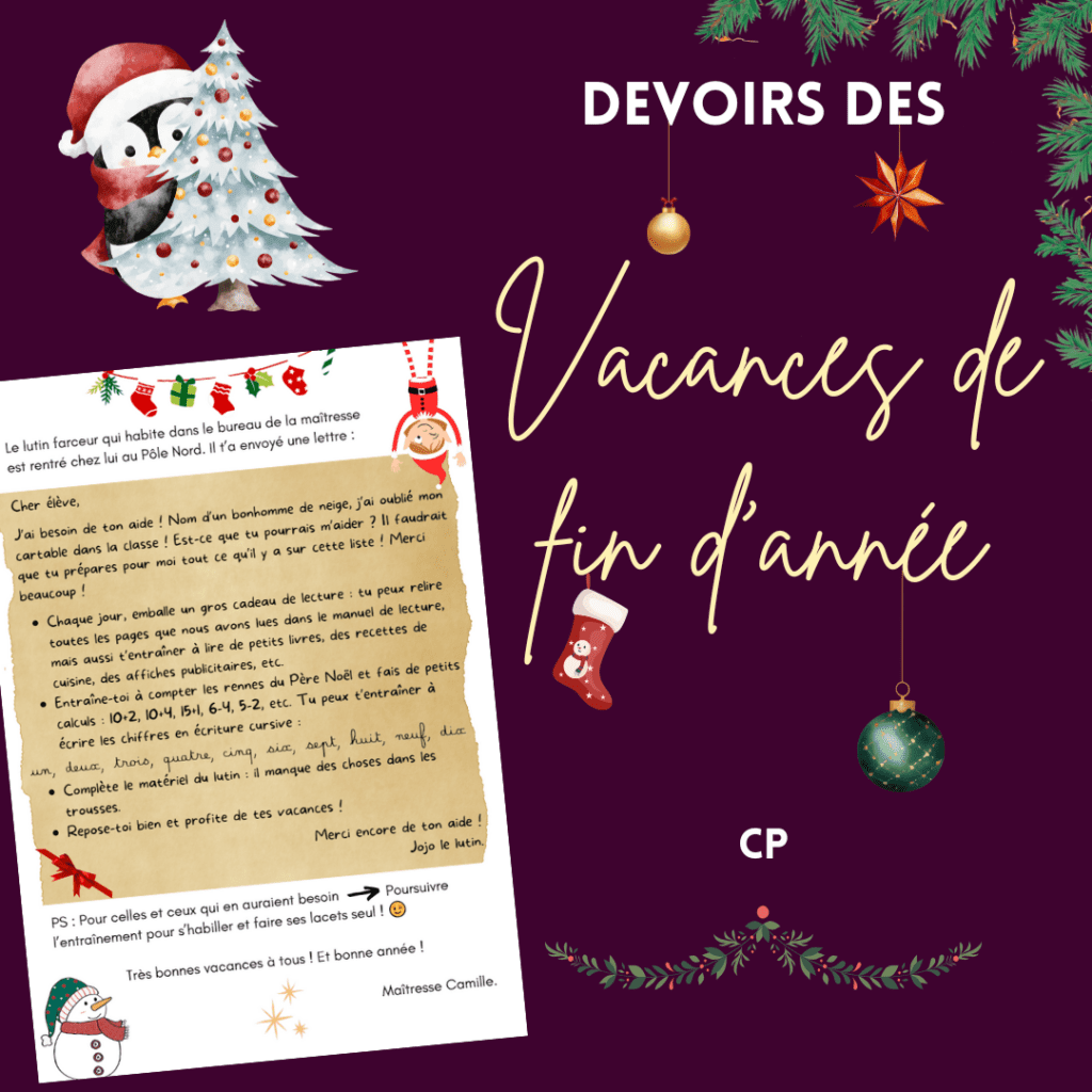 Devoirs des vacances de fin d’année – CP – Chat d'école
