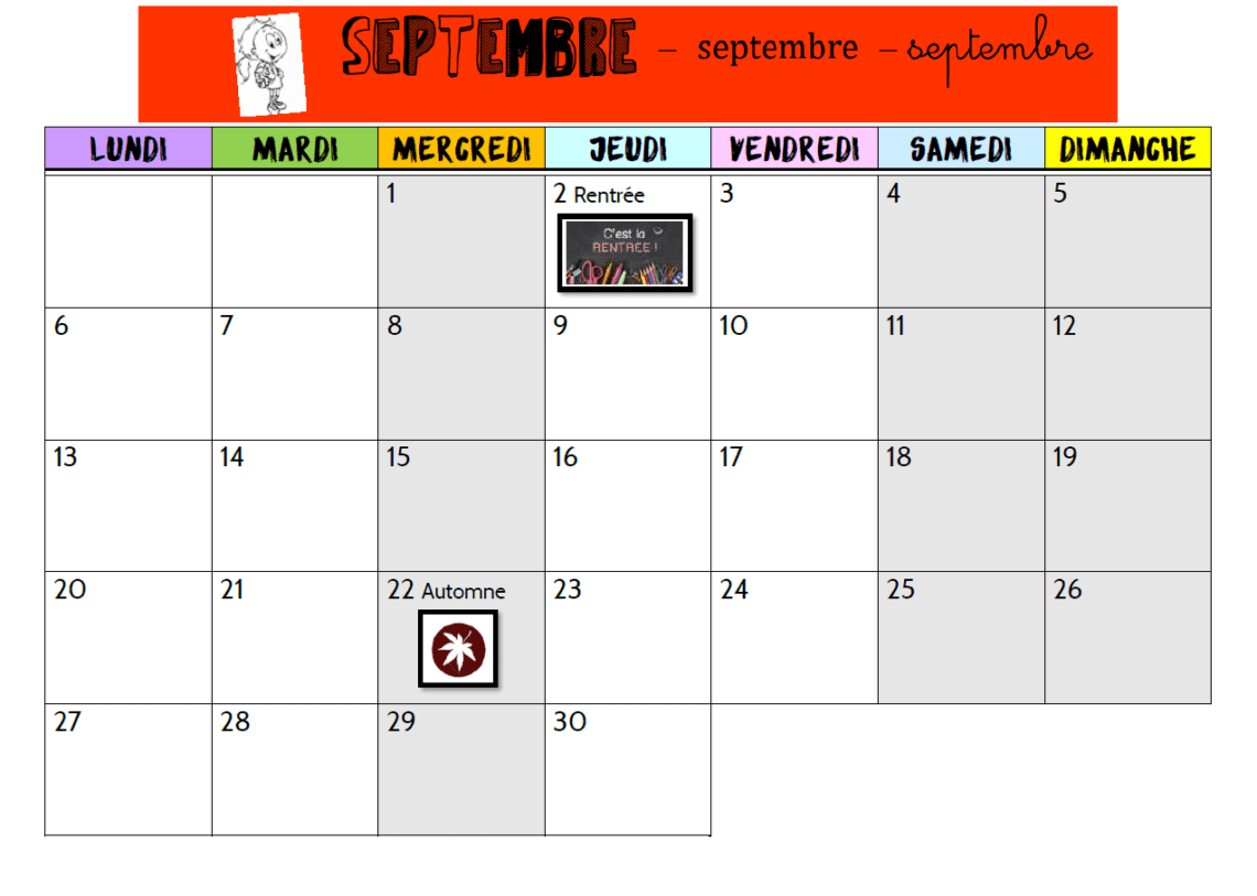 Calendrier de la classe 2021 – 2022 – Chat d'école