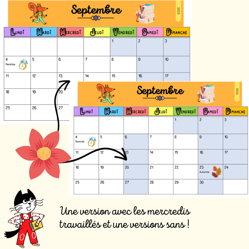 Calendrier de la classe 2023 – 2024 – Chat d'école