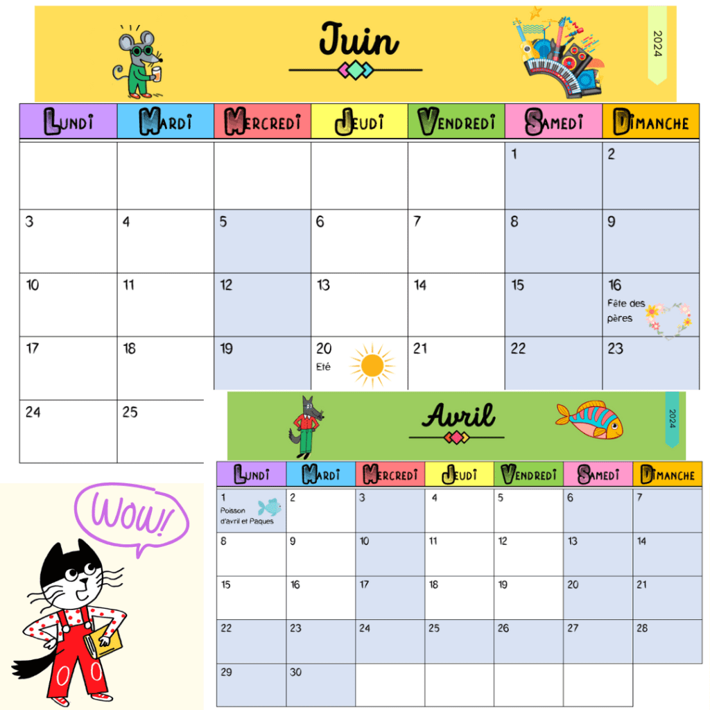 Calendrier de la classe 2023 – 2024 – Chat d'école