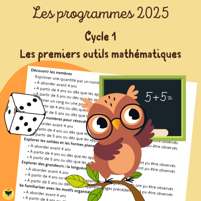 Programmes 2025 – Cycle 1 – Les outils mathématiques – Chat d'école
