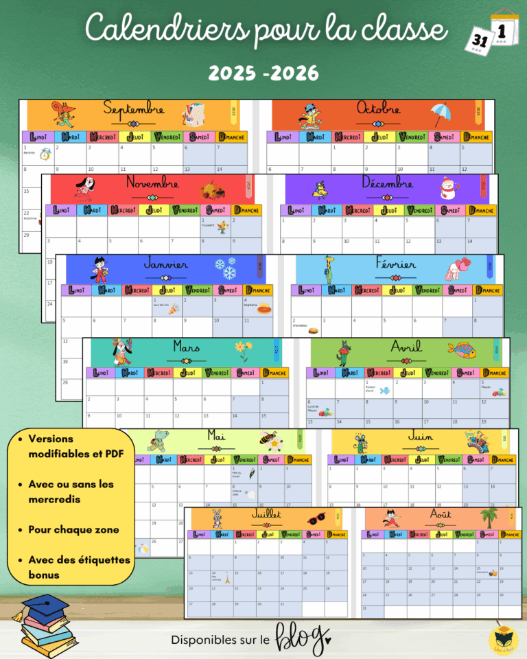 Calendrier de la classe 2025 – 2026 – Chat d'école