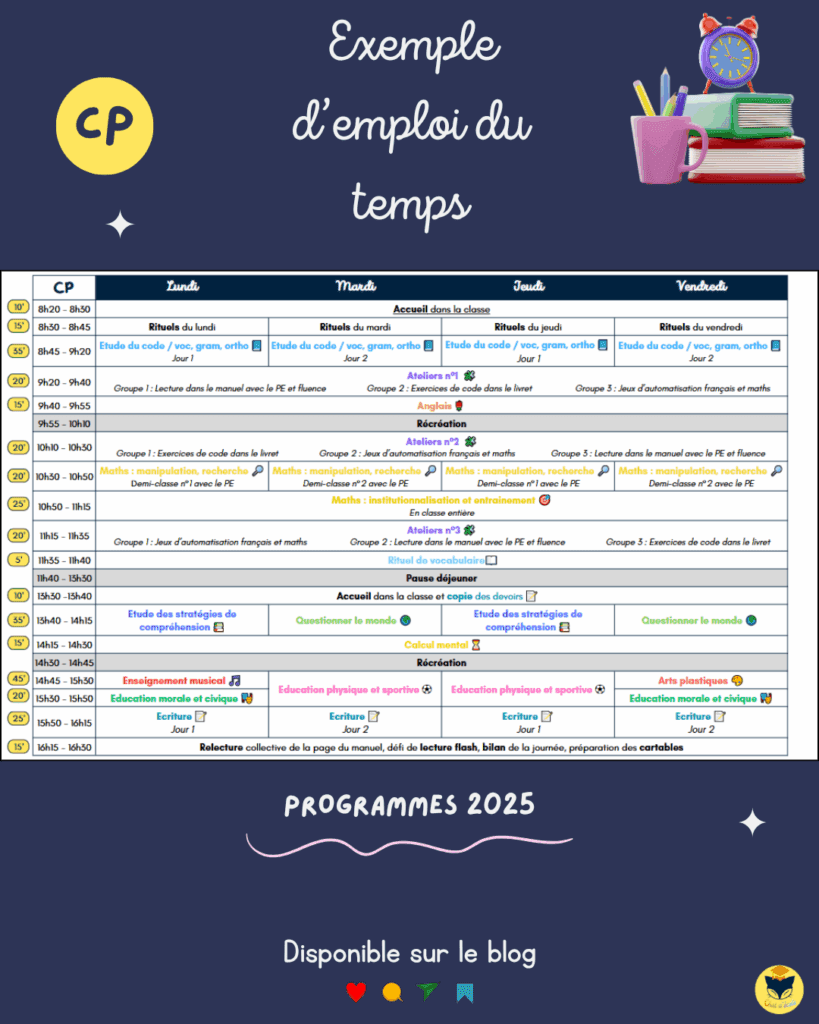 Emploi du temps CP 2025 – 2026 – Chat d'école