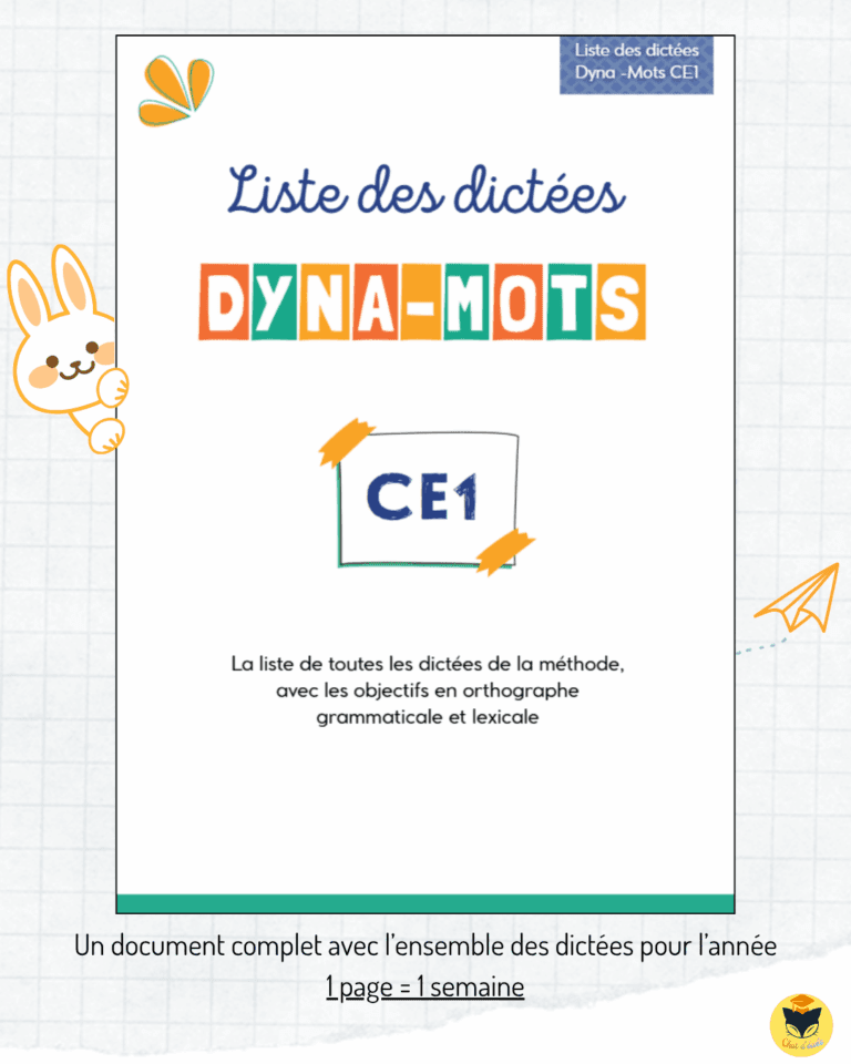 La liste des dictées Dyna-Mots CE1 – Chat d'école